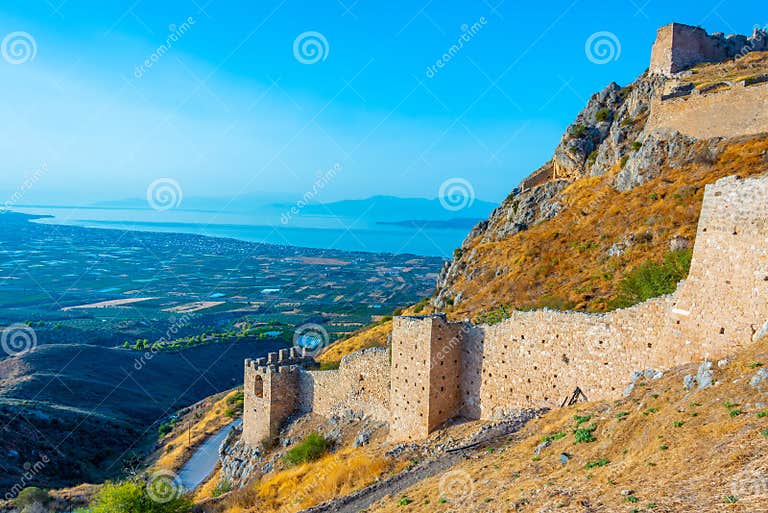 View of Acrocorinth Castle in Greece Stock Photo - Image of rock ...
