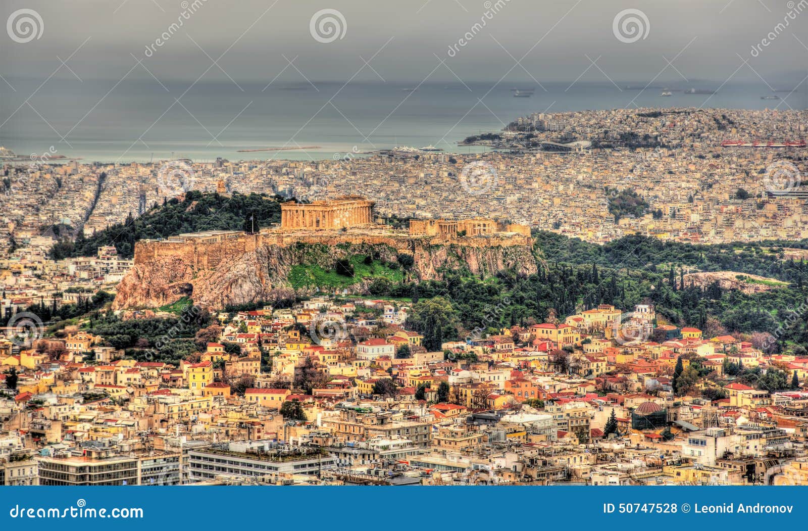 View of the Acropolis of Athens from Mount Lycabettus Stock Photo ...