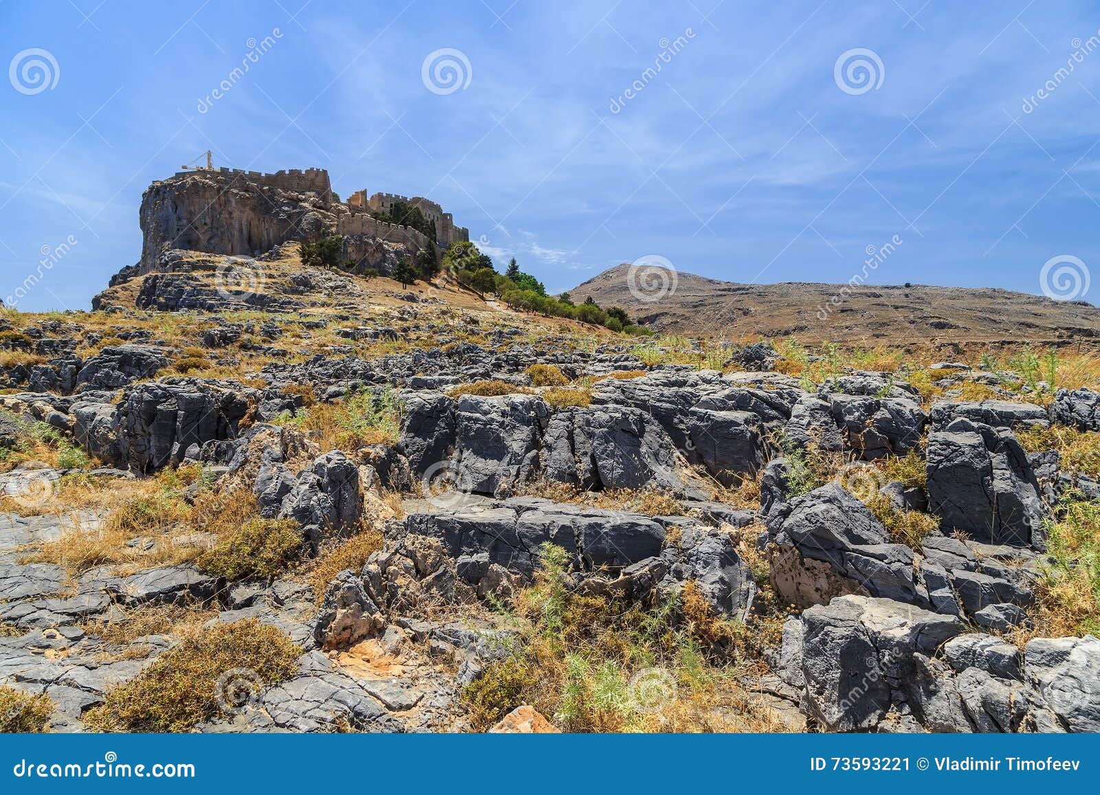 View of the Acropolis of Lindos from the Rocks Below. Rhodes Greece ...