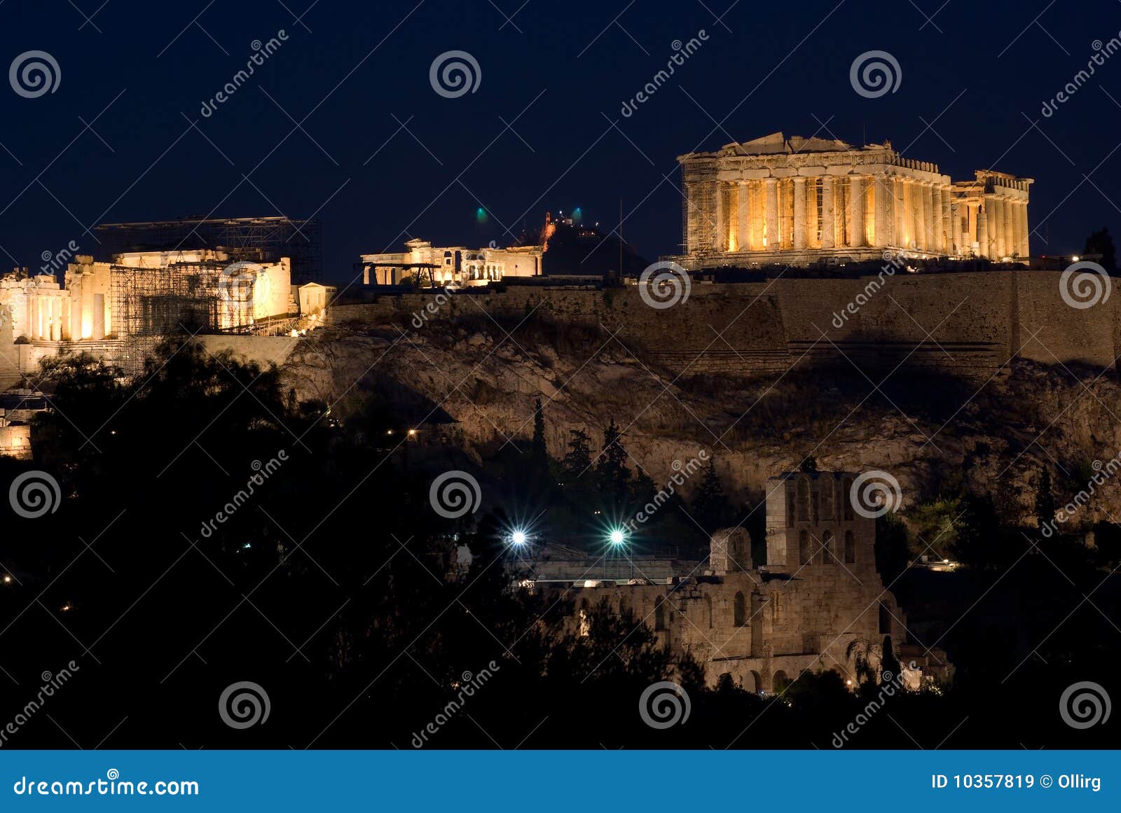 View of Acropolis and Parthenon by Night Stock Image - Image of night ...