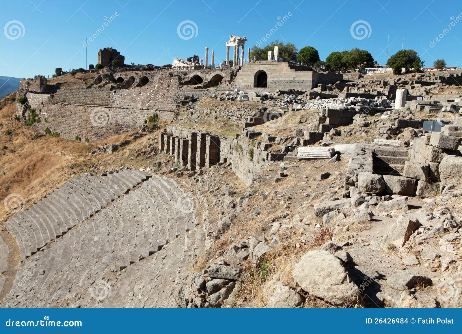 View of Acropolis in Pergamon, Turkey. Stock Photo - Image of cultural ...