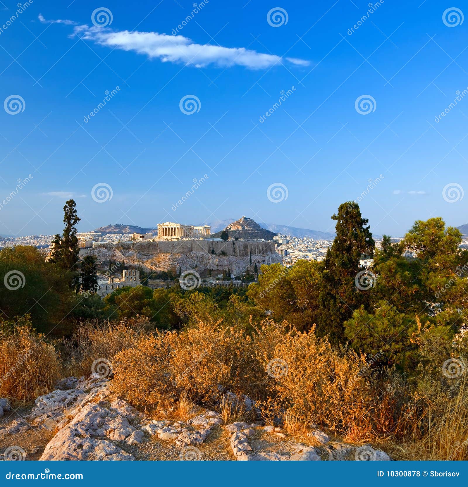 View on Acropolis at Sunset, Athens Stock Photo - Image of column ...