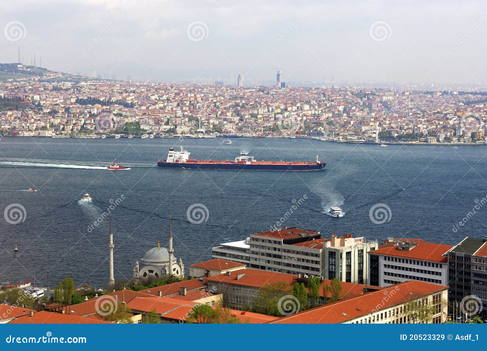 View Across the Bosphorus Straits Stock Image - Image of traffic, towns ...