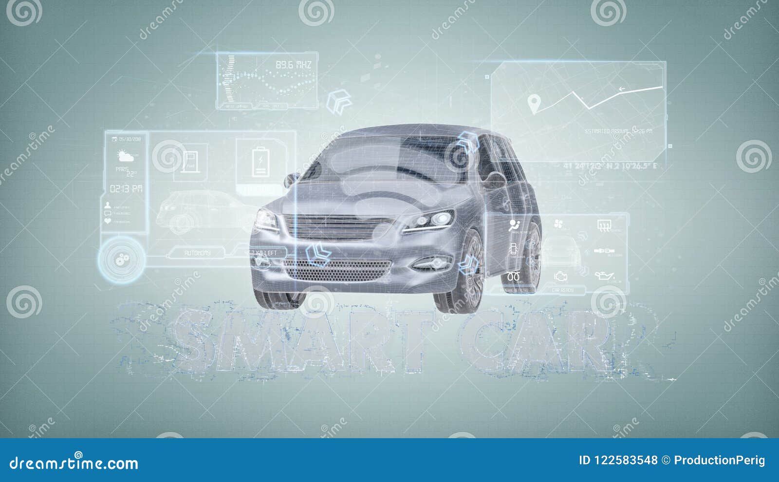 Dashboard Smartcar Interface on a Background 3d Rendering Stock ...