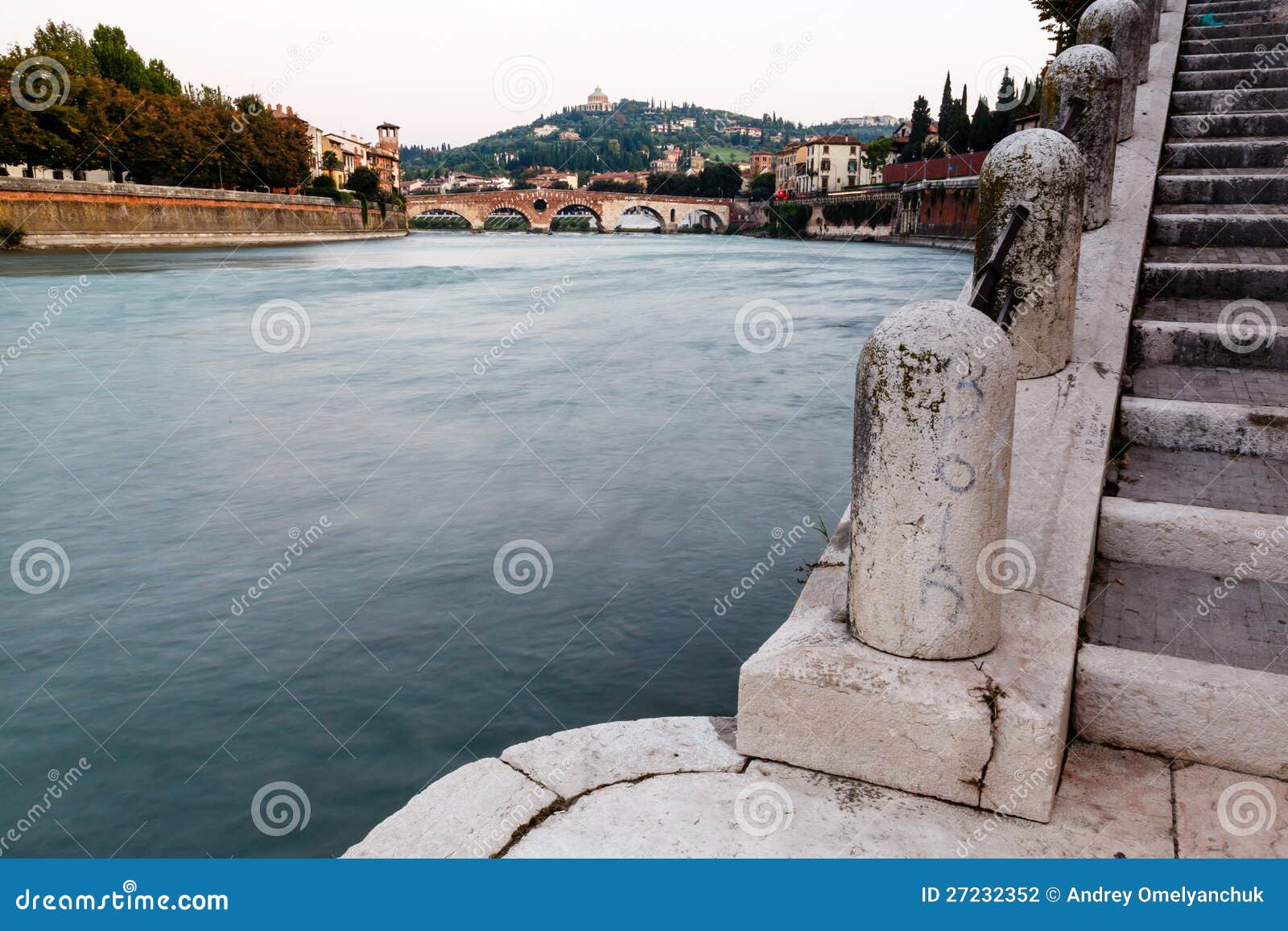 View of Adige River and Saint Peter Bridge Stock Photo - Image of night ...