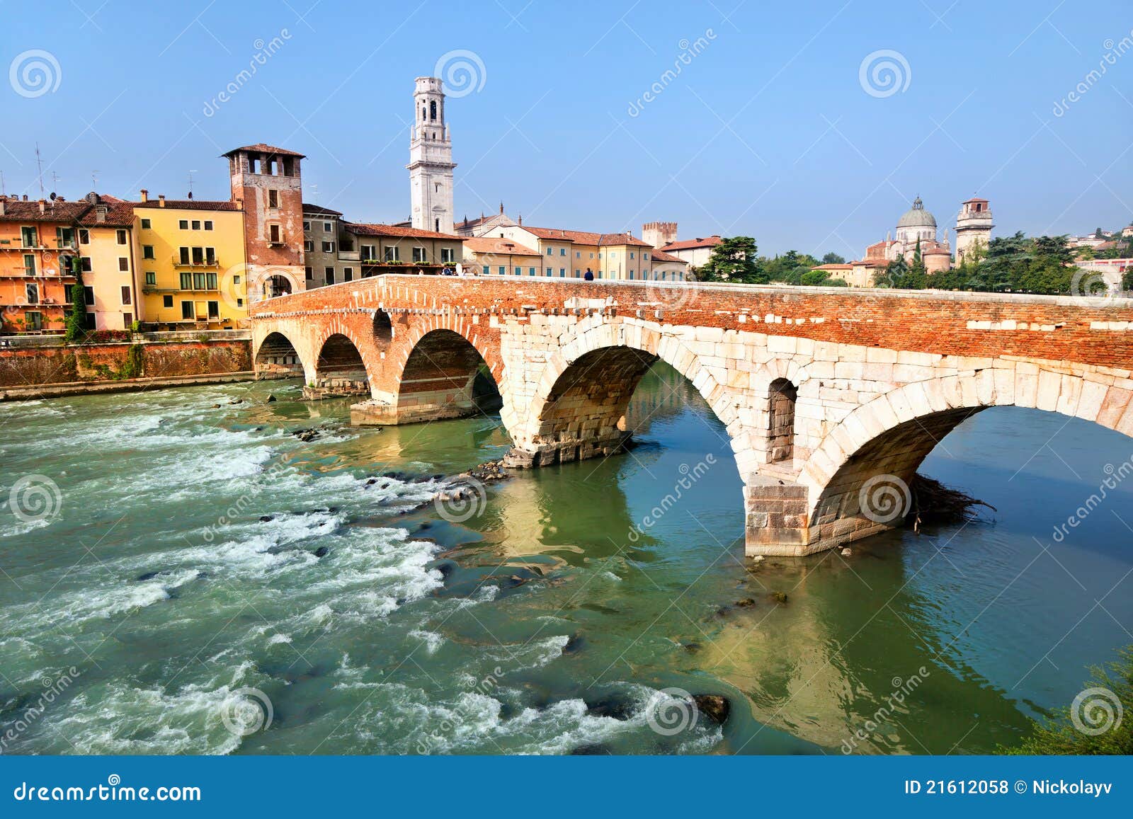 View of Adige River and St Peter Bridge, Verona Stock Photo - Image of ...