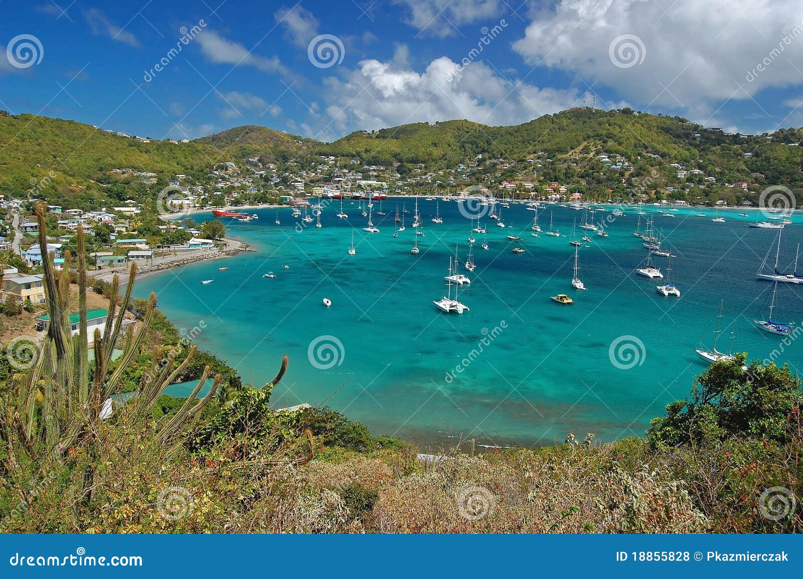 View of Admiralty Bay from Hamilton Fort on Bequia Stock Photo - Image ...