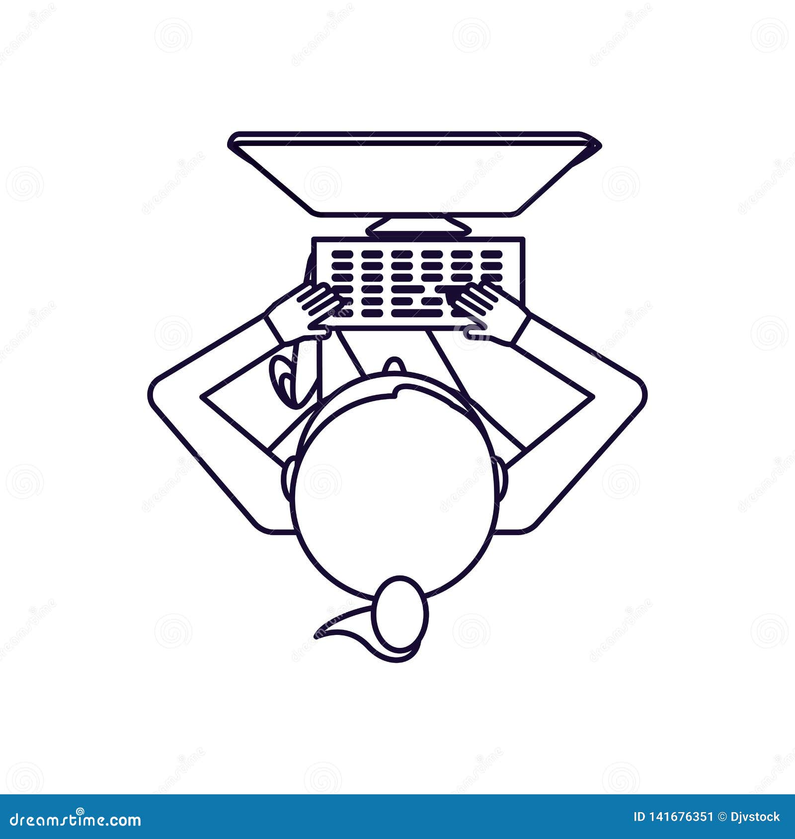 View Aerial of Woman with Desktop Computer Stock Vector - Illustration ...