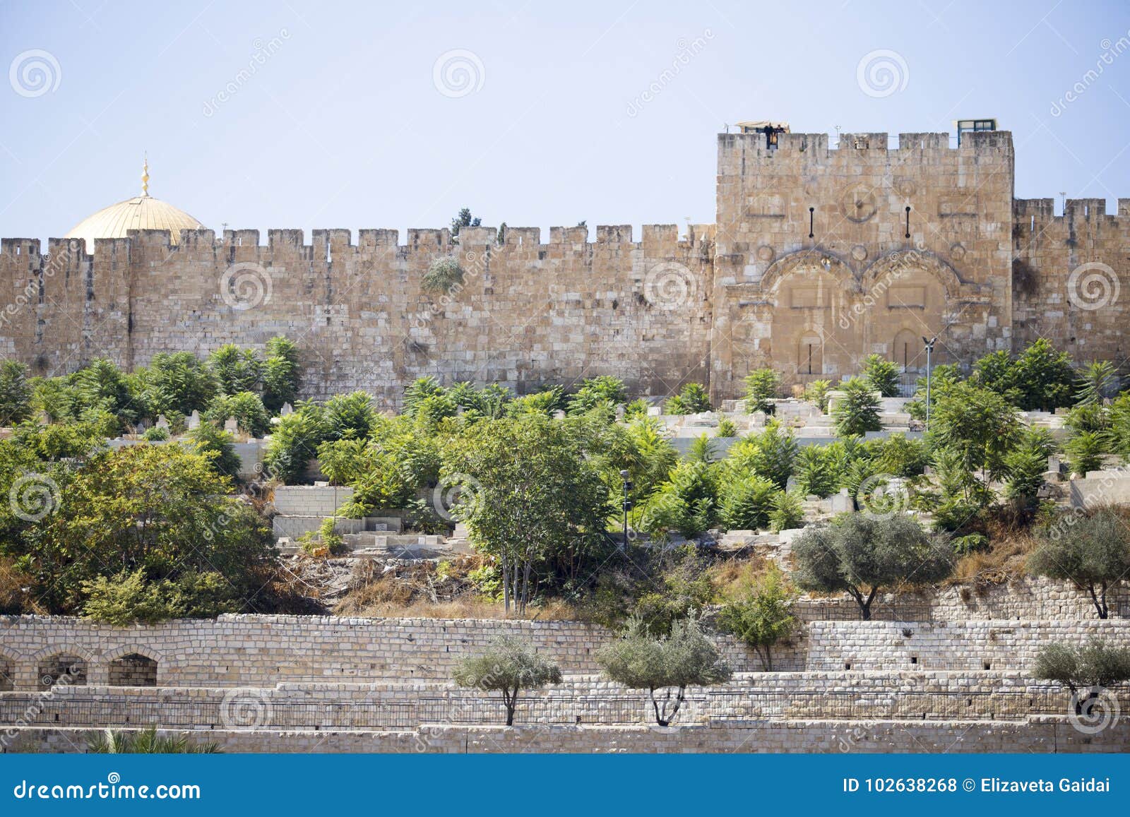 View from Afar on Ancient Stone Walls Surrounded by Trees and Th Stock ...