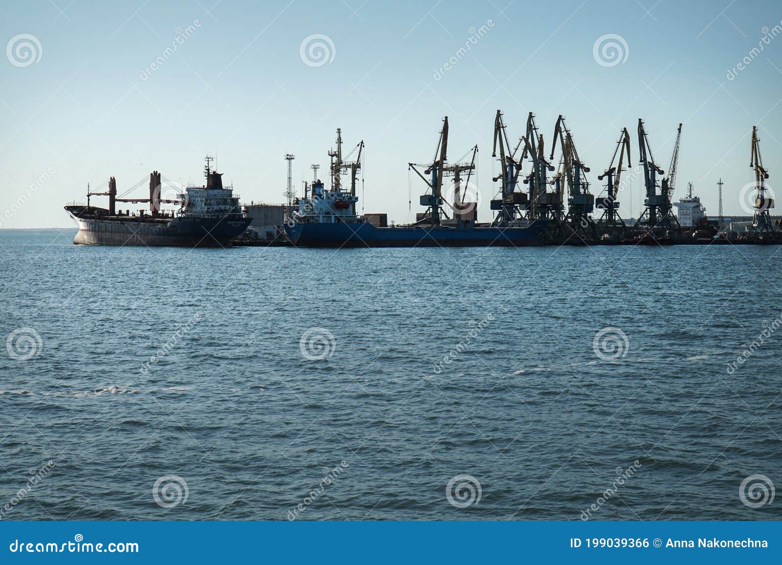 View from Afar on Cranes and Ships in the Port of Berdyansk Editorial ...