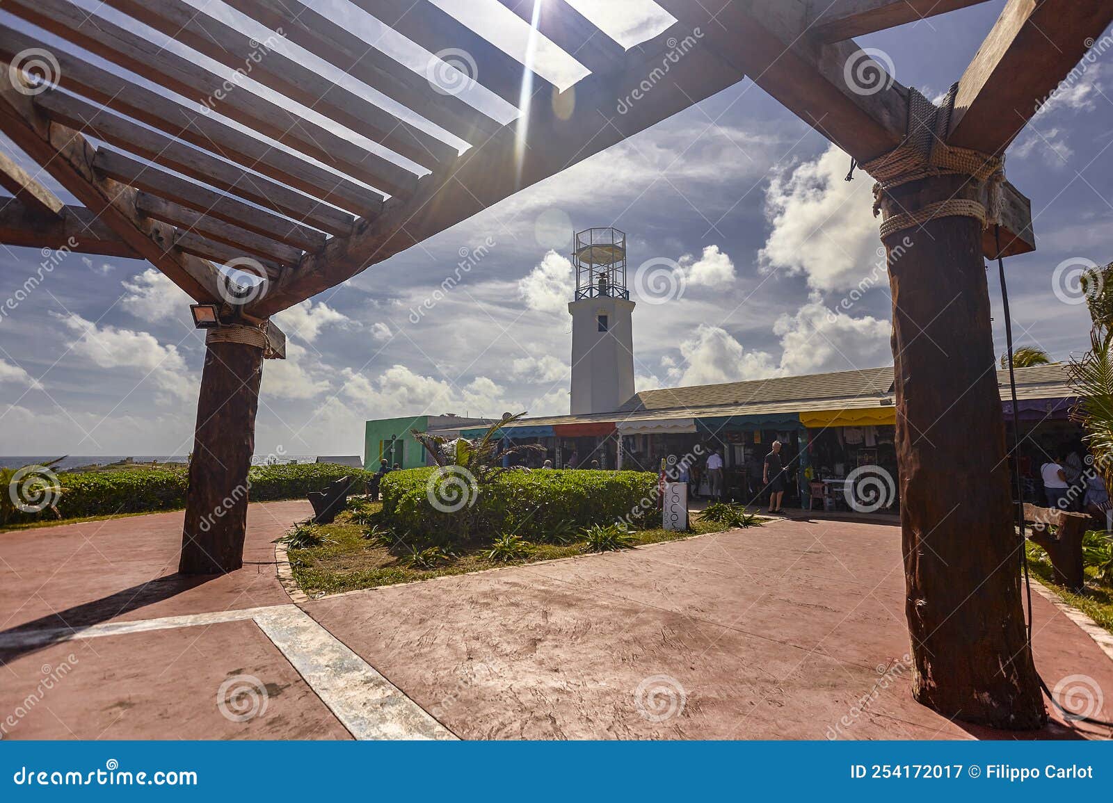 View from Afar of Isla Mujeres Lighthouse Stock Image - Image of built ...
