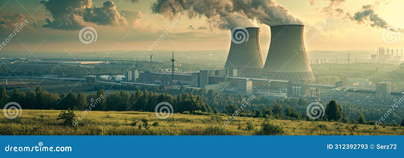 View from Afar of a Nuclear Power Plant, Operating Nuclear Reactors ...