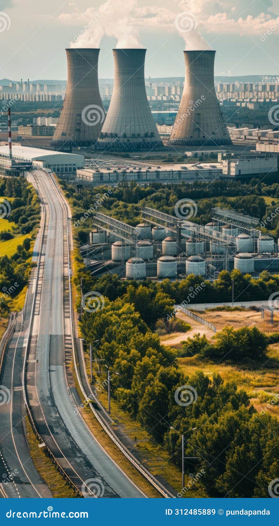 View from Afar of a Nuclear Power Plant, Operating Nuclear Reactors ...