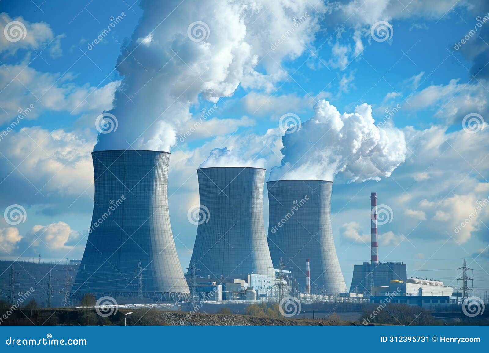 View from Afar of a Nuclear Power Plant, Operating Nuclear Reactors ...
