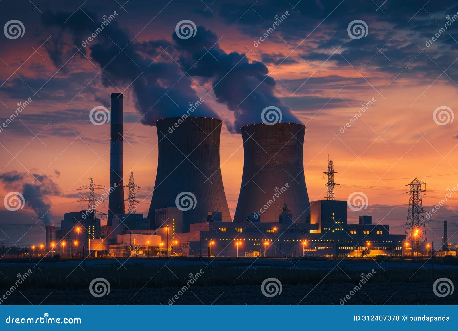 View from Afar of a Nuclear Power Plant, Operating Nuclear Reactors ...
