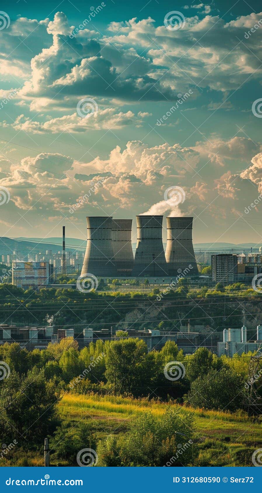 View from Afar of a Nuclear Power Plant, Operating Nuclear Reactors ...