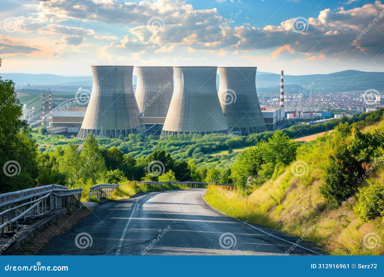 View from Afar of a Nuclear Power Plant, Operating Nuclear Reactors ...