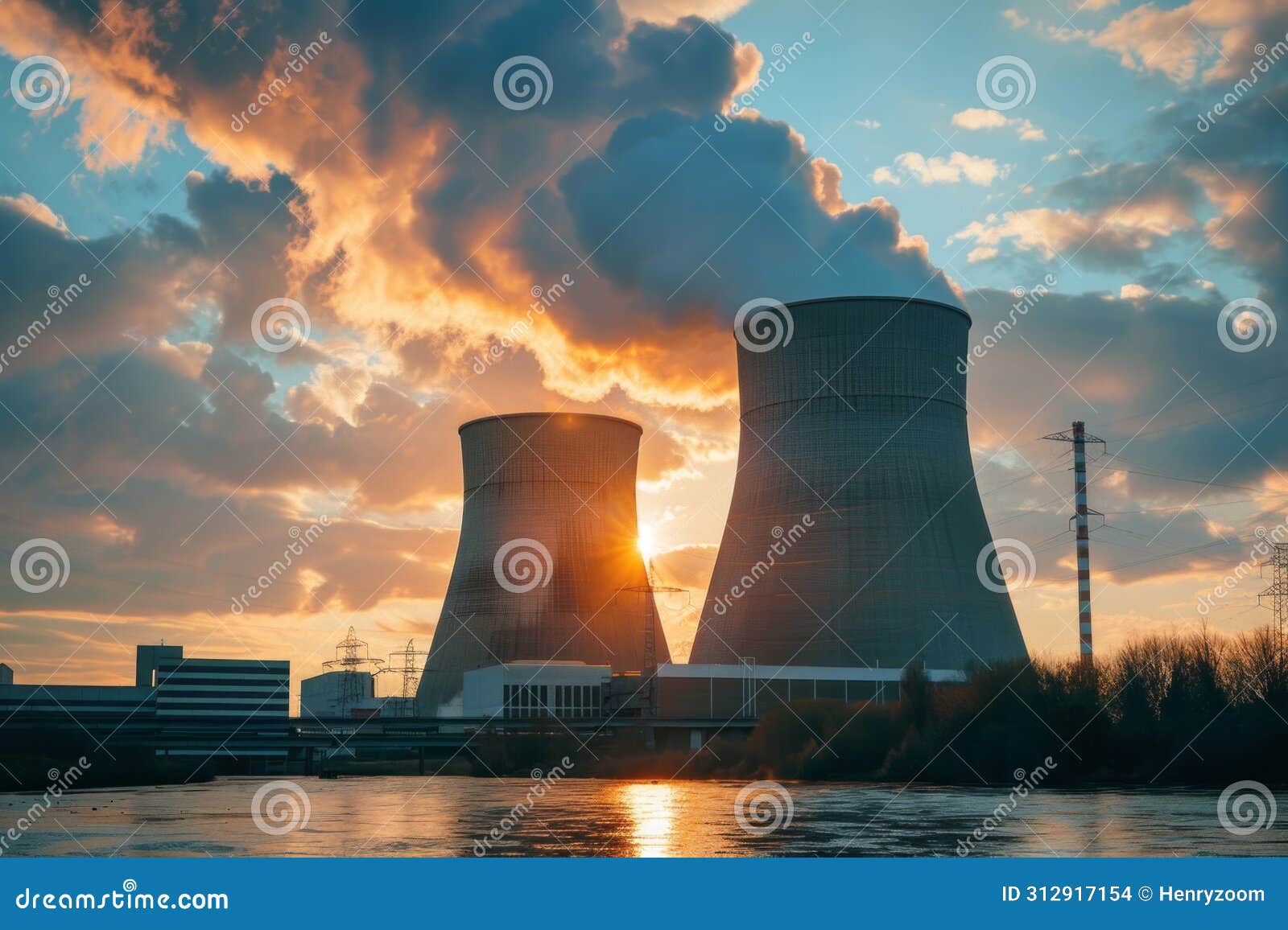 View from Afar of a Nuclear Power Plant, Operating Nuclear Reactors ...
