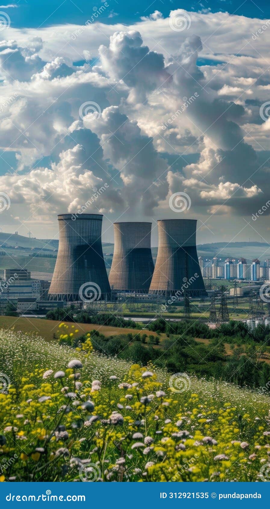 View from Afar of a Nuclear Power Plant, Operating Nuclear Reactors ...