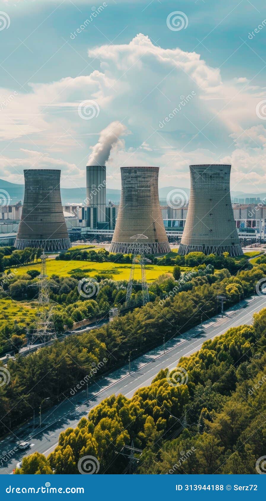 View from Afar of a Nuclear Power Plant, Operating Nuclear Reactors ...