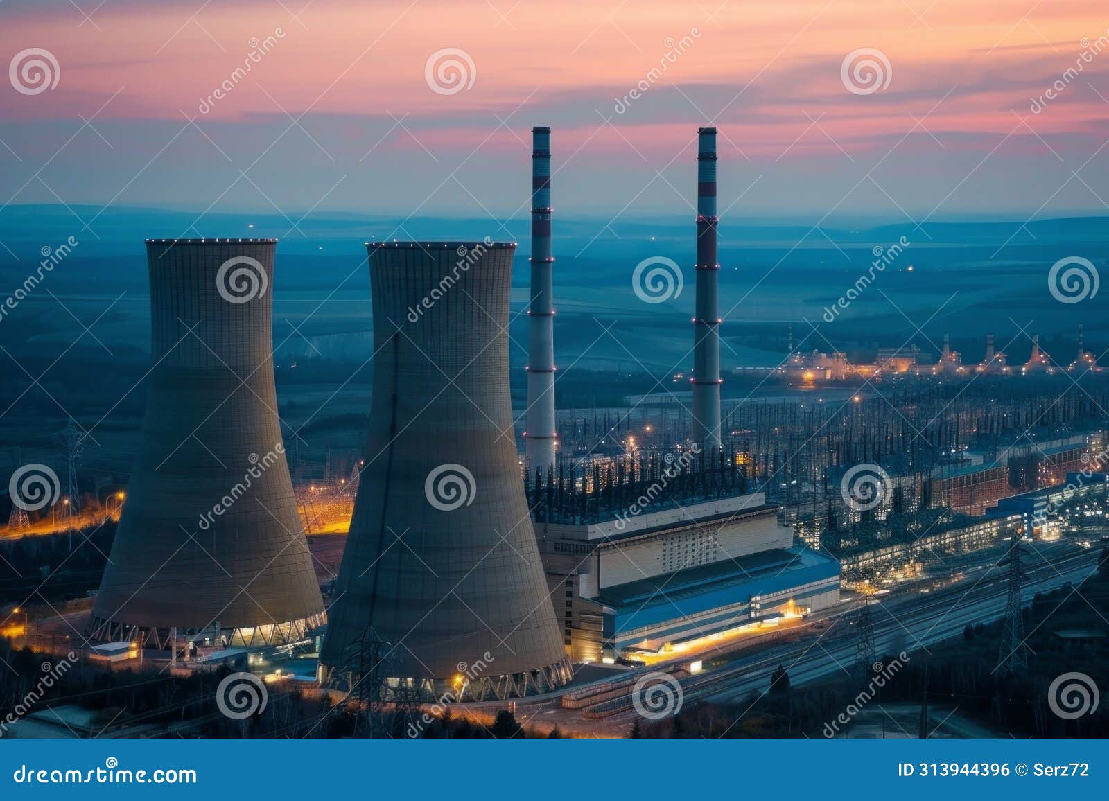 View from Afar of a Nuclear Power Plant, Operating Nuclear Reactors ...