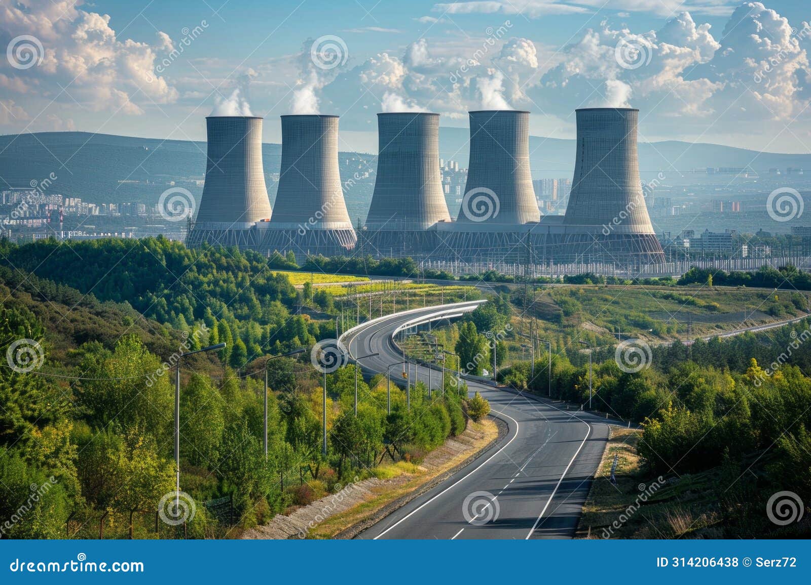 View from Afar of a Nuclear Power Plant, Operating Nuclear Reactors ...