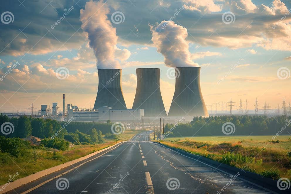 View from Afar of a Nuclear Power Plant, Operating Nuclear Reactors ...