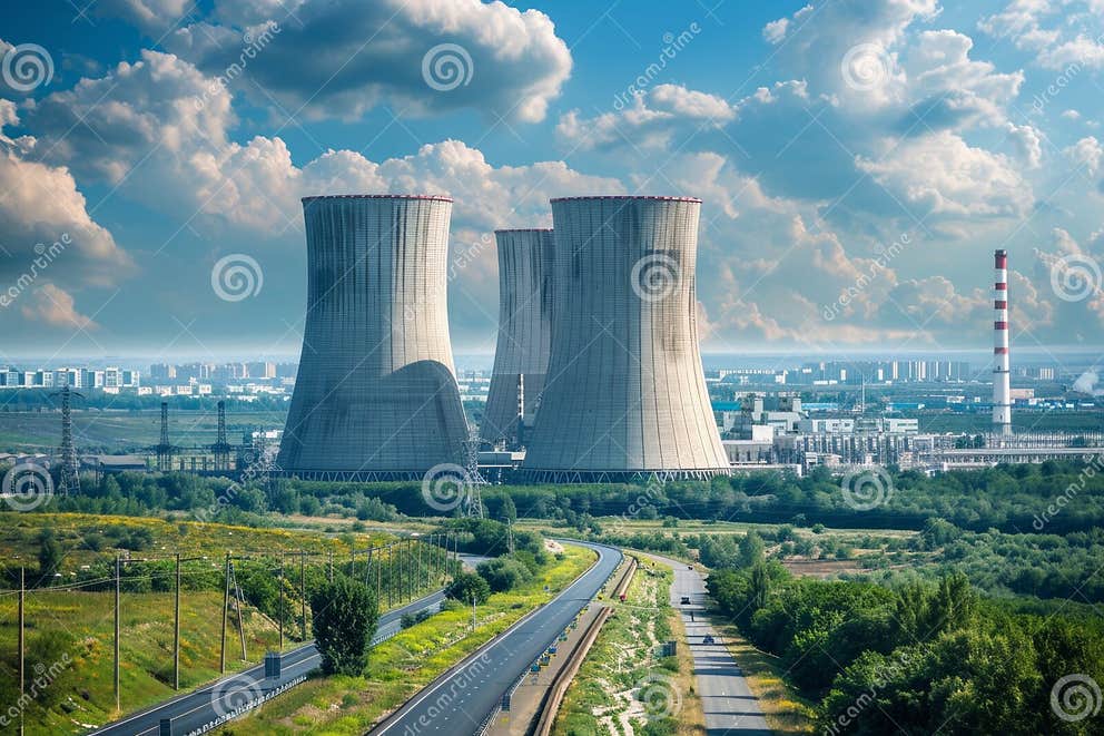 View from Afar of a Nuclear Power Plant, Operating Nuclear Reactors ...