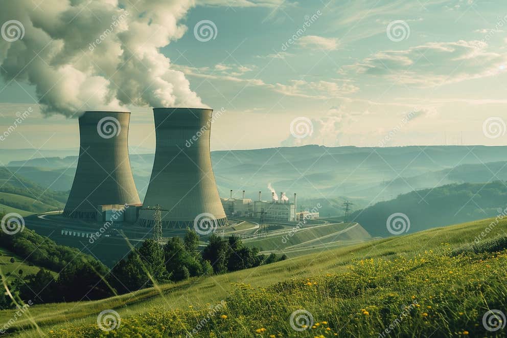 View from Afar of a Nuclear Power Plant, Operating Nuclear Reactors ...