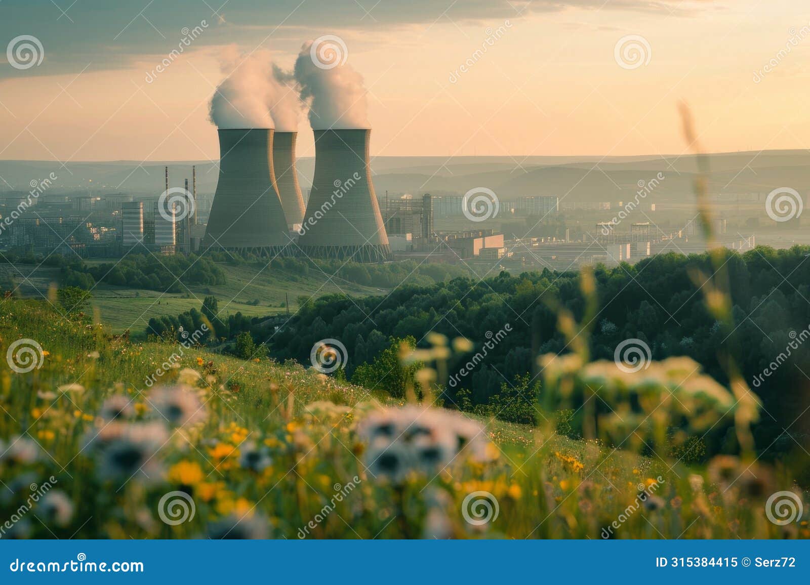 View from Afar of a Nuclear Power Plant, Operating Nuclear Reactors ...