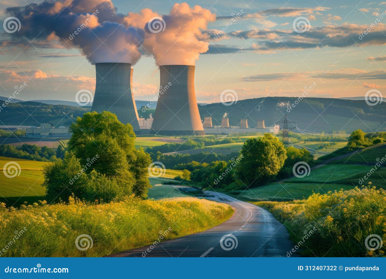 View from Afar of a Nuclear Power Plant, Operating Nuclear Reactors ...
