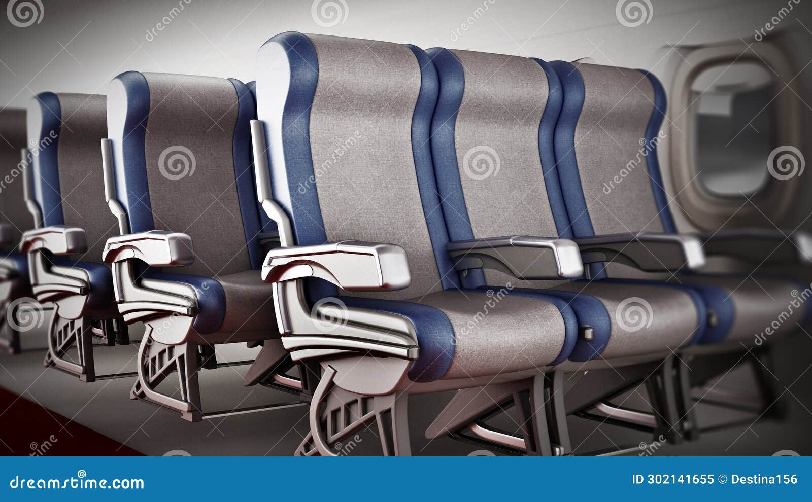 View of an Airplane Corridor with Row of Seats. 3D Illustration Stock ...
