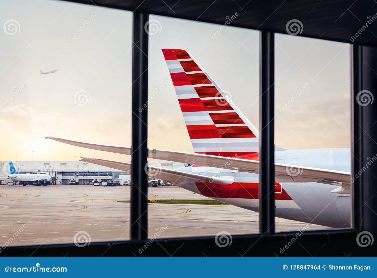 View of Airplane Fuselage Tail through Window at Airport Stock Photo ...