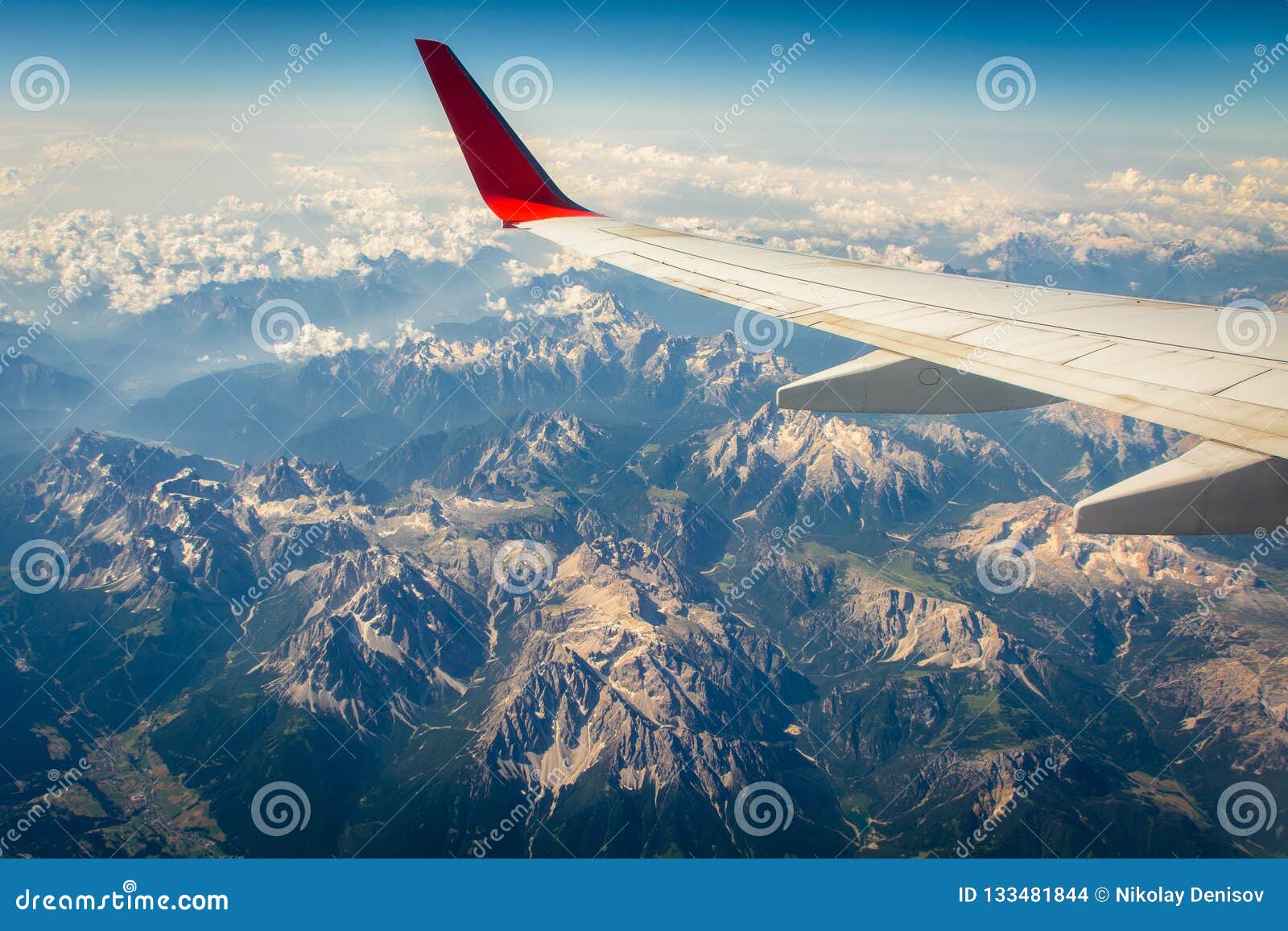 View from the Airplane Window on the Alps Stock Photo - Image of ...