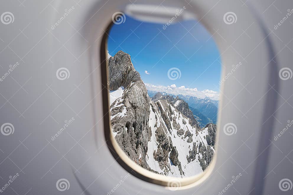 View from Airplane Window on Alps Mountains. Stock Image - Image of ...