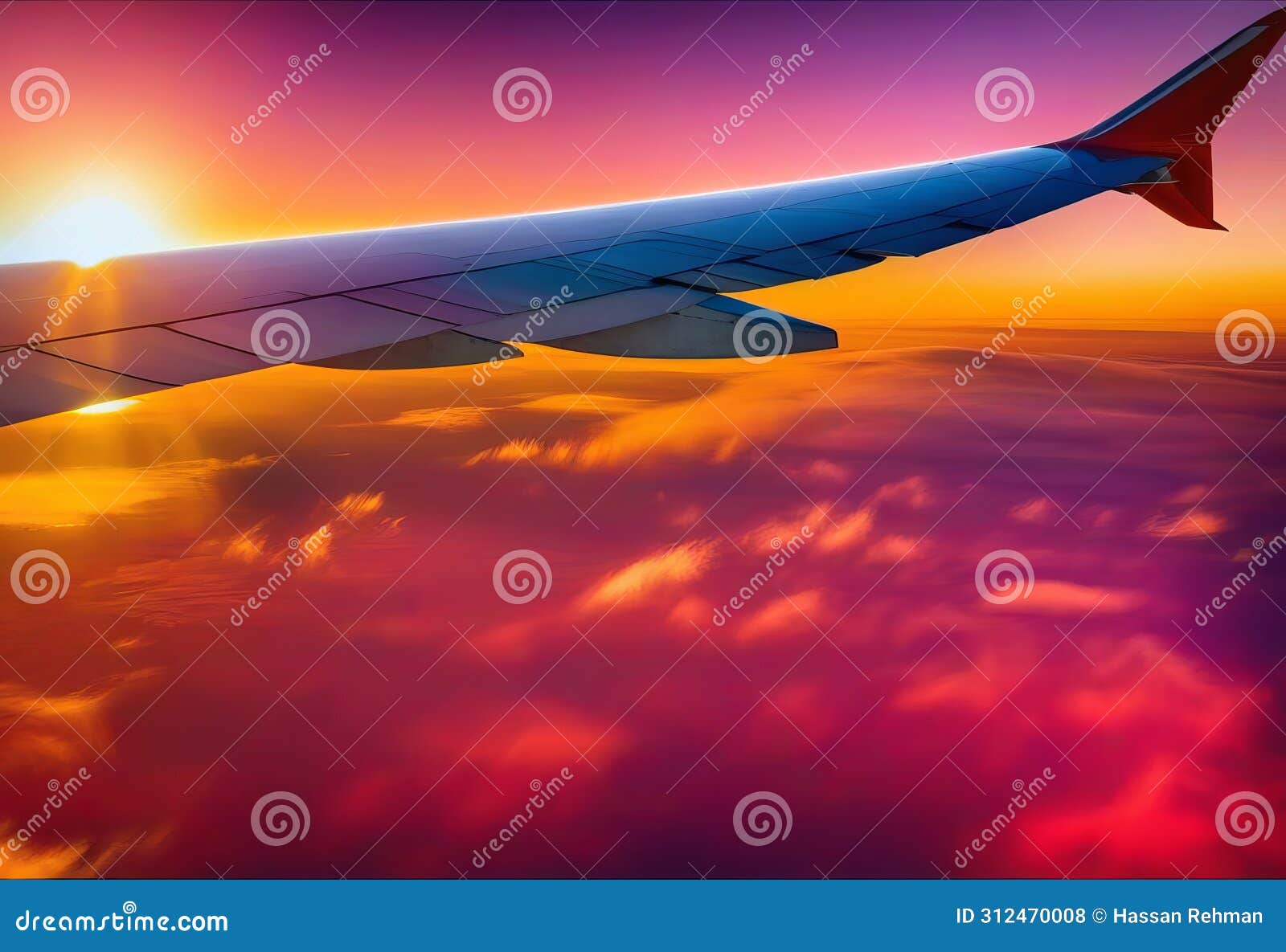 View from the Airplane Window at a Beautiful Sunset and the Airplane ...