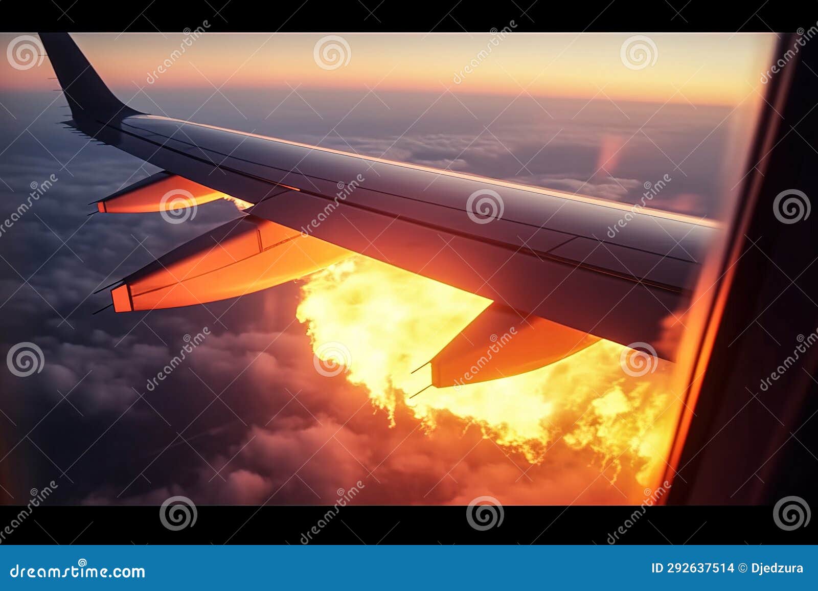 View from the Airplane Window of a Burning Airplane Engine during ...