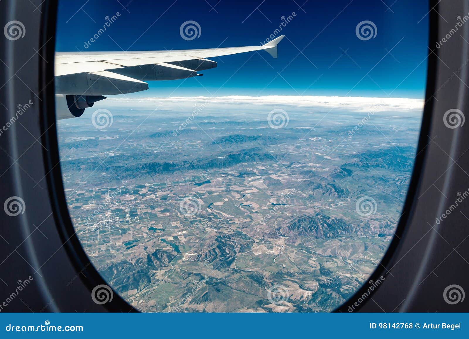 View from Airplane Window on Circled Fields Stock Photo - Image of ...