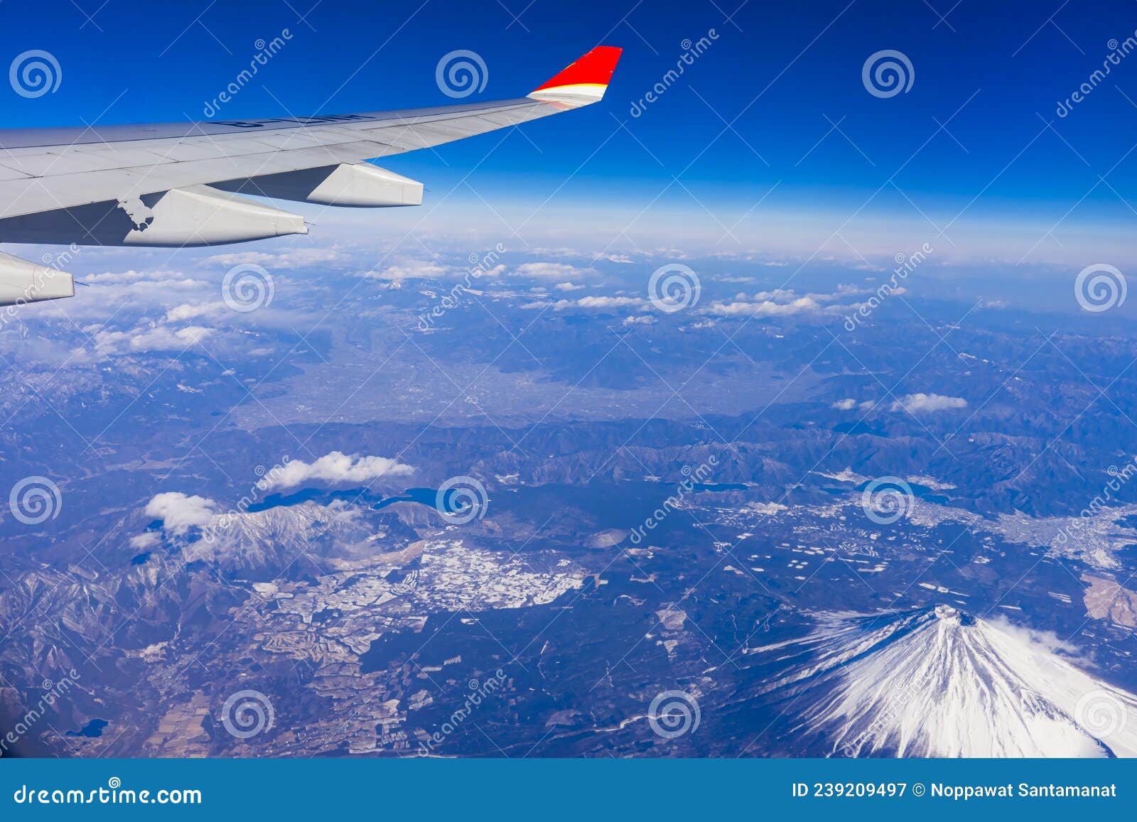 A View from the Airplane Window while Flying Over Mt. Fuji Stock Image ...