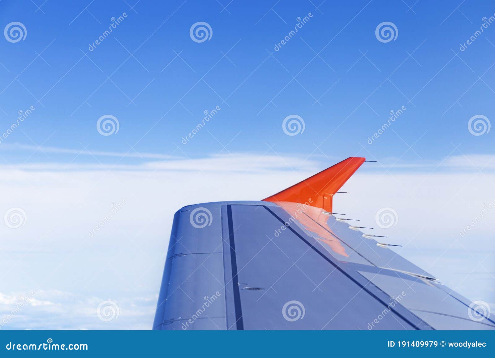 View from Airplane Window at Wing with Red Wingtip Stock Image - Image ...