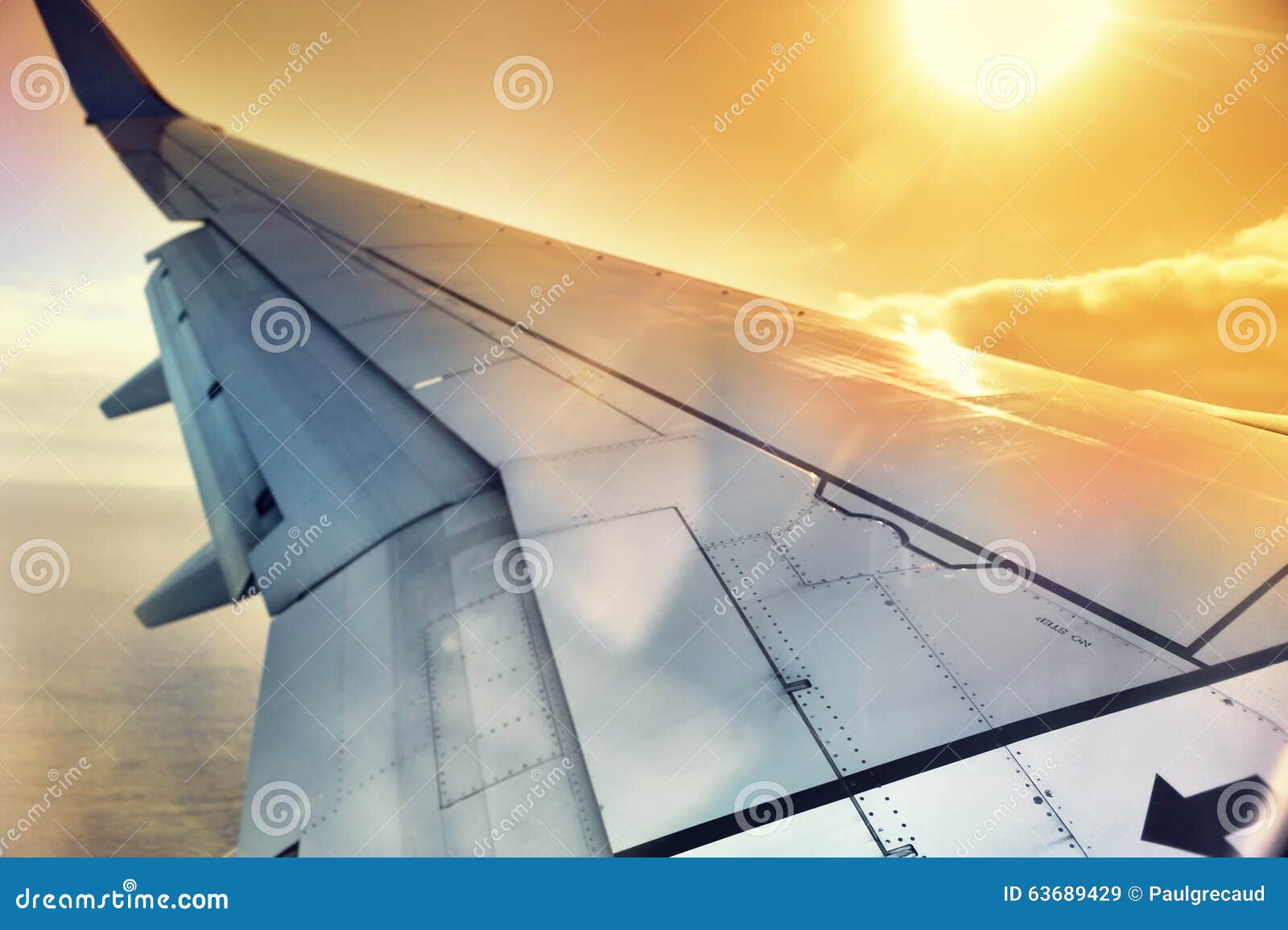 View of Airplane Wing through the Window Stock Image - Image of aerial ...