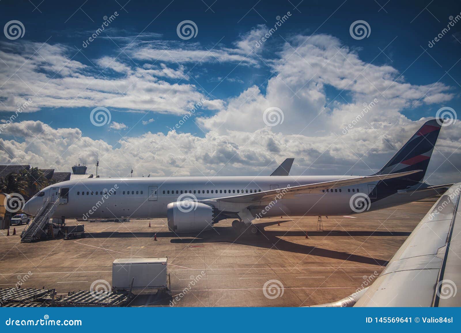 View of the Airport and Airplane Wing from the Inside Stock Image ...