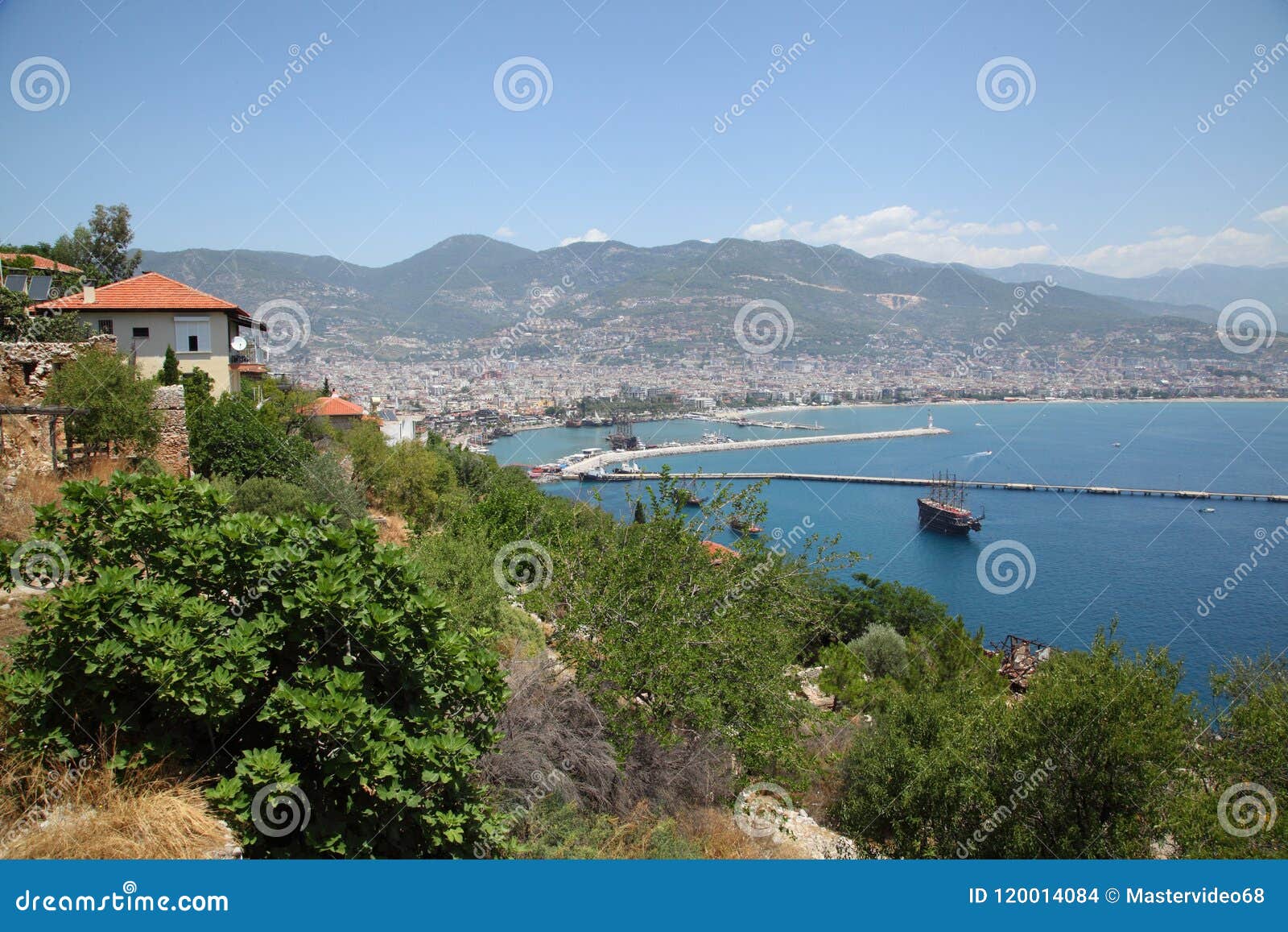 View of Alanya Harbor from Alanya Peninsula. Turkish Riviera Stock ...