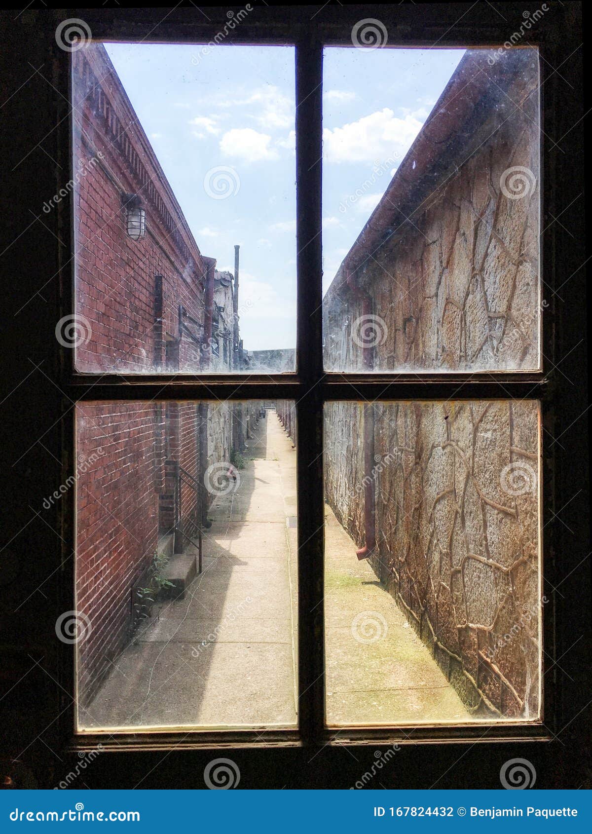 View of an Alley through the Window of a Building Stock Photo - Image ...