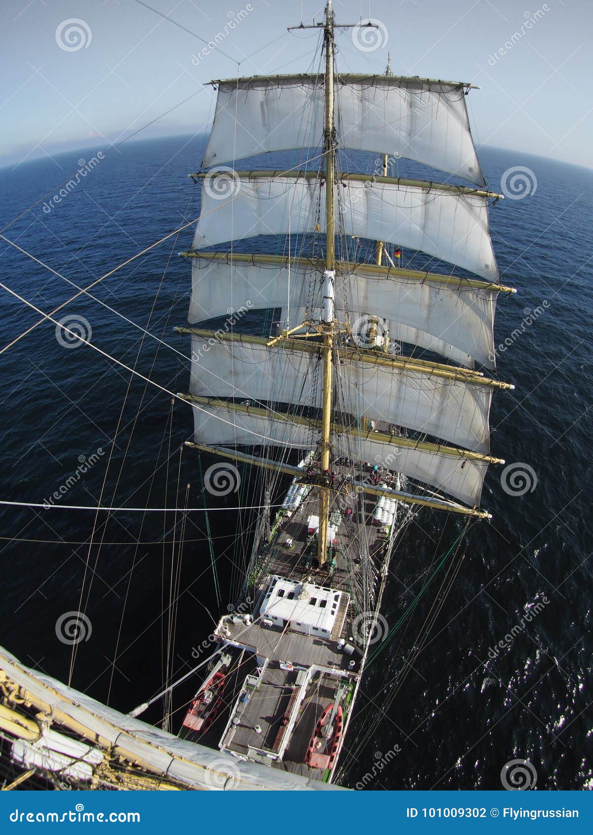 View from Aloft on a Squarerigger or Traditional Sailing Vessel Stock ...