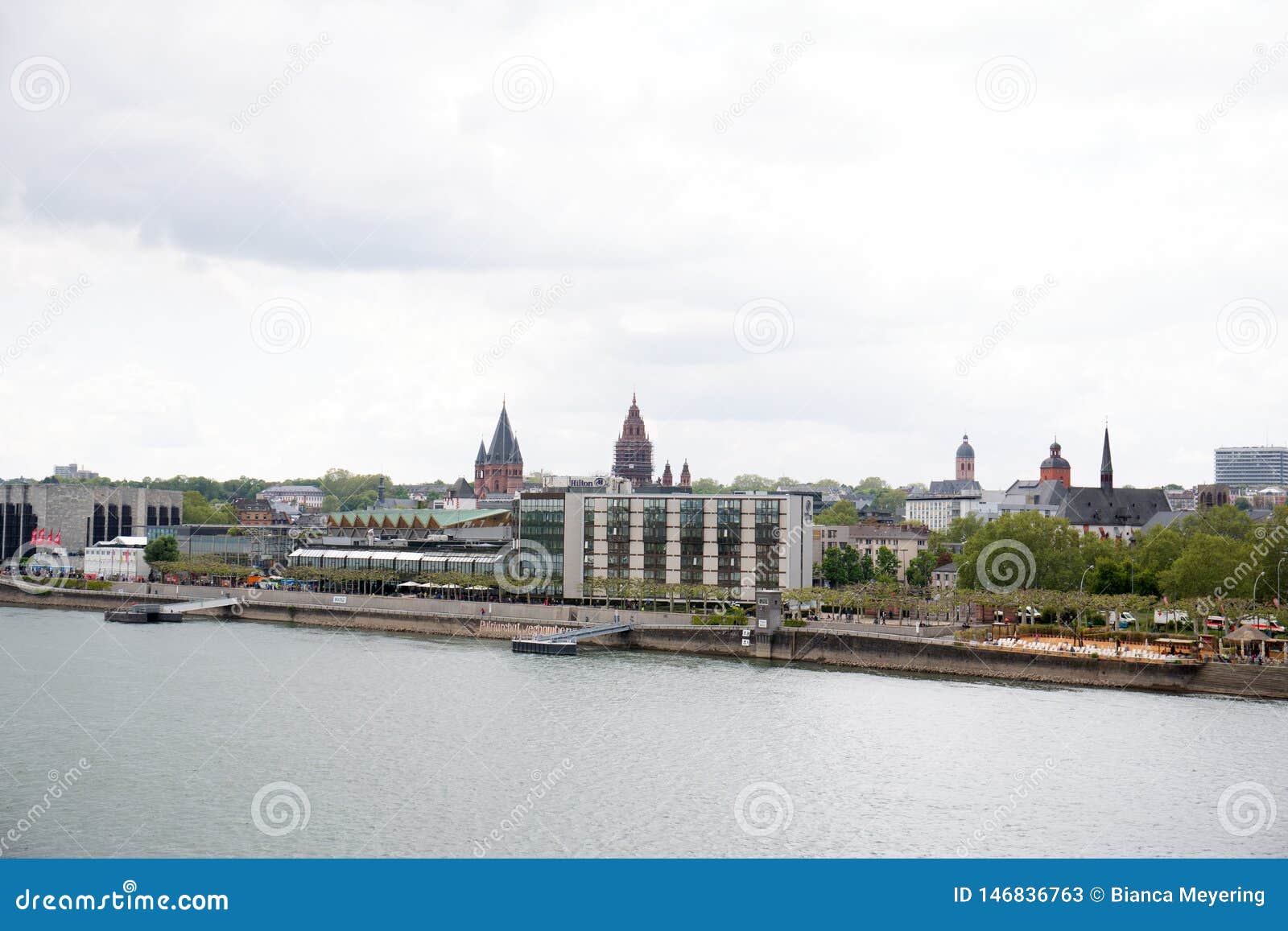View Along the Built Structure of the Riverbank of the Rhine River in ...