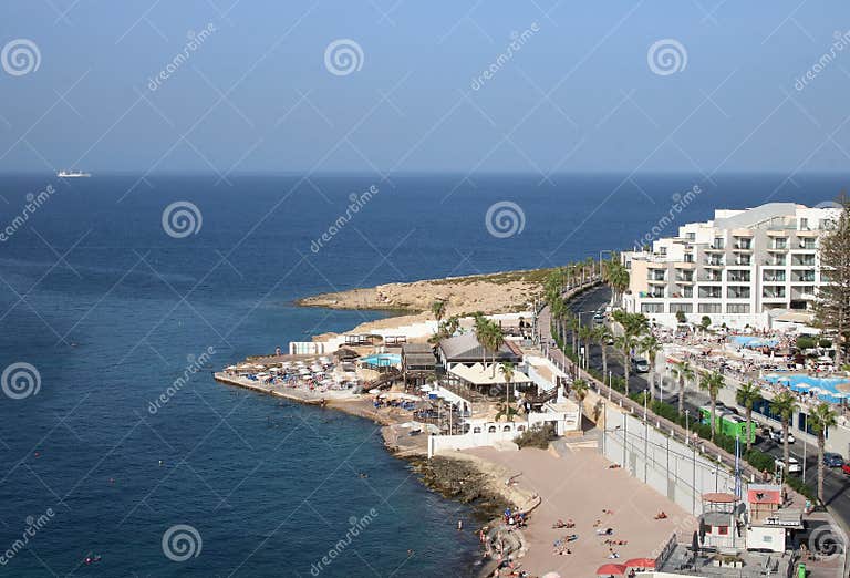 View Along Promenade and Seafront Bugibba, Malta Editorial Stock Photo ...