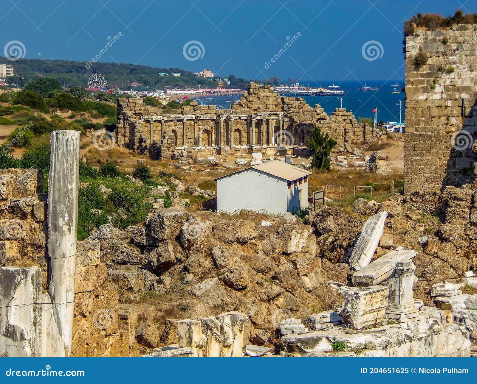 A View Along the Shore from the Amphitheatre in Side, Turkey Stock ...