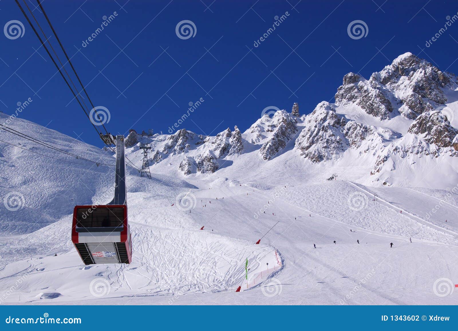 View on Alpine Downhill Slope and Lift Cabine Stock Photo - Image of ...