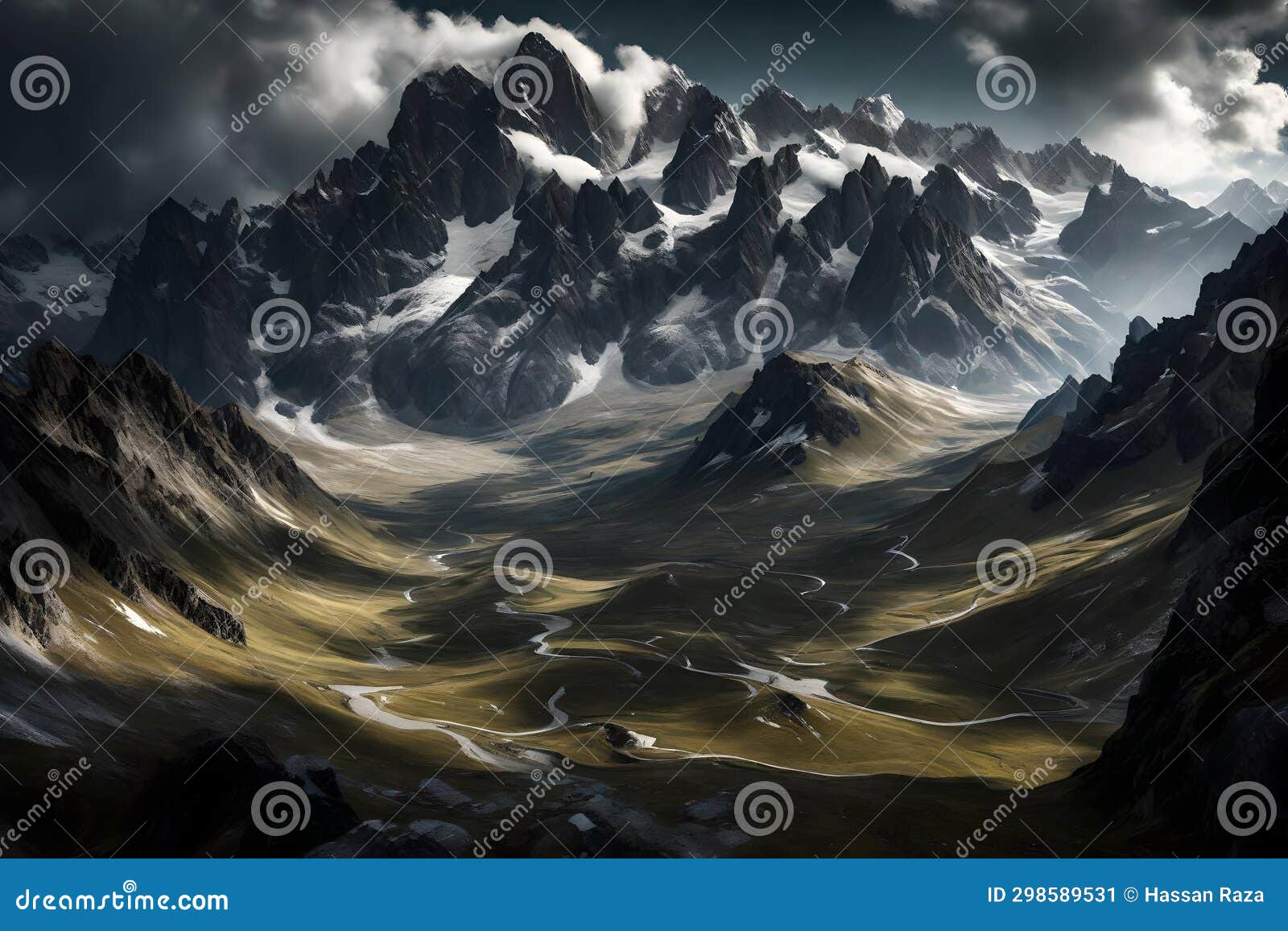 A View of the Alps Stunning, Somber Stock Illustration - Illustration ...